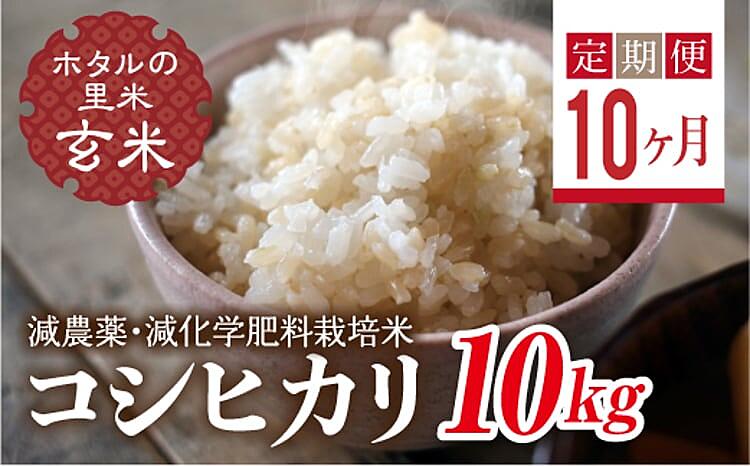 ＜定期便10ヶ月＞【ホタルの里米】環境に配慮し農薬を減らした栽培米 コシヒカリ玄米10kg F4D-2312 ｜ ふるさと納税 ｜ モンベル